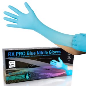 gloves disposable latex free | 8.5 mil heavy duty nitrile gloves medium| 50 count long disposable gloves with extended cuff, powder free, food grade & safe non latex gloves, rubber gloves disposable