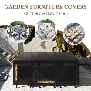 Heavy Duty Patio Furniture Table Cover, Outdoor Rectangular Waterproof Dining Table and Chair Set Cover General Purpose Furniture Cover, Waterproof Outdoor Sectional Set Cover, 67”Lx37”Wx28”H, Black