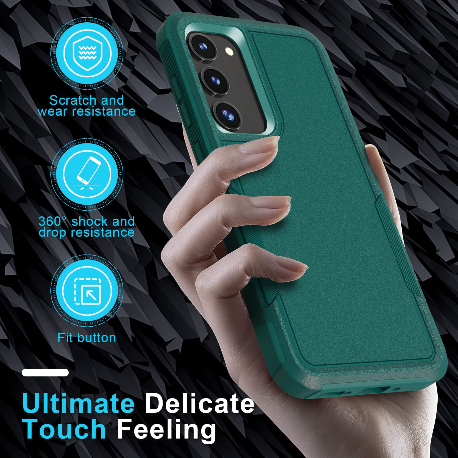 for Samsung Galaxy A54 5G Case with 1 Pcs Tempered Glass Screen Protector and 1 Pcs Camera Lens Cover,Heavy Duty Rugged Shockproof Full Body Protective Phone Cover,Dark Green