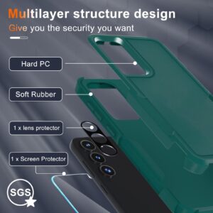 for Samsung Galaxy A54 5G Case with 1 Pcs Tempered Glass Screen Protector and 1 Pcs Camera Lens Cover,Heavy Duty Rugged Shockproof Full Body Protective Phone Cover,Dark Green