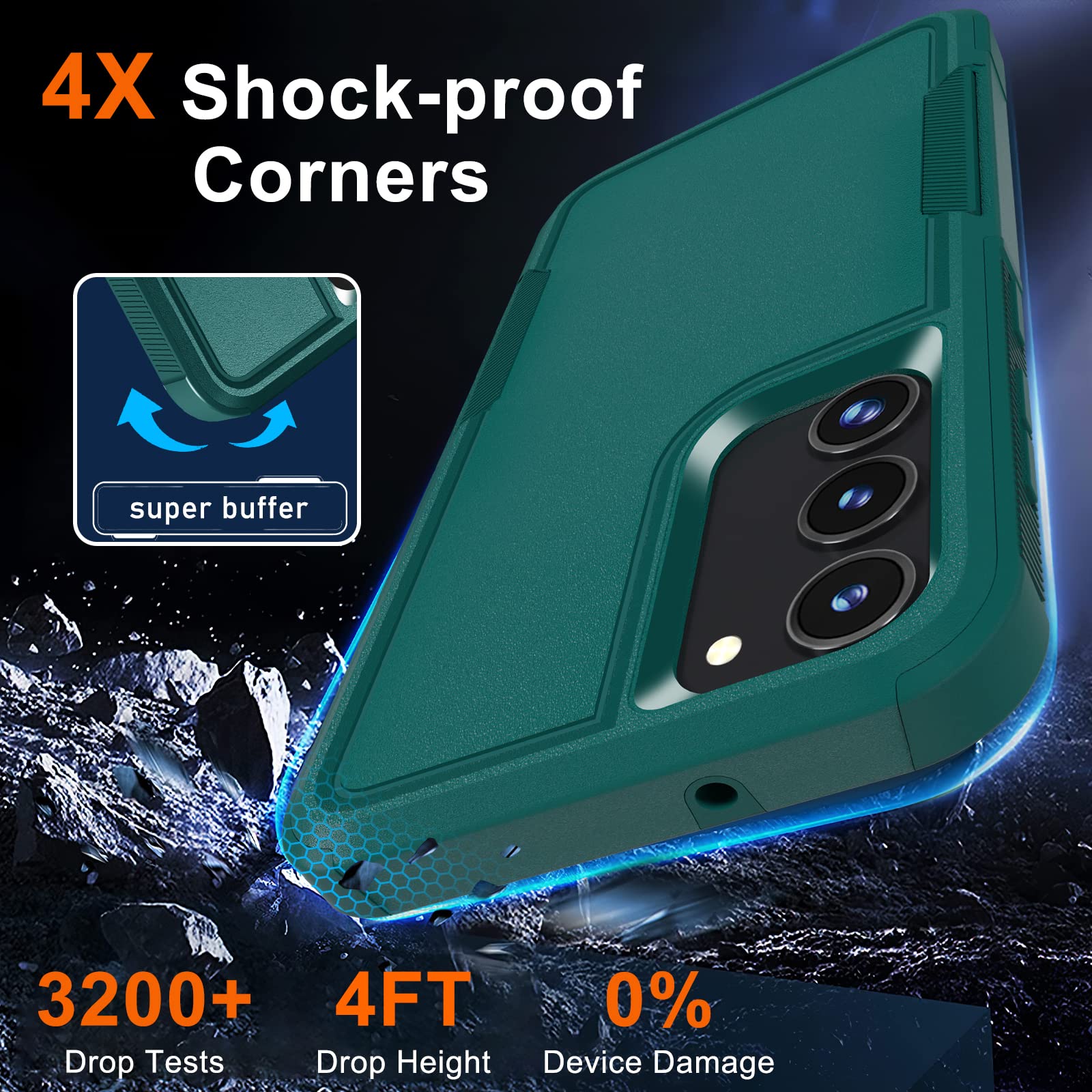 for Samsung Galaxy A54 5G Case with 1 Pcs Tempered Glass Screen Protector and 1 Pcs Camera Lens Cover,Heavy Duty Rugged Shockproof Full Body Protective Phone Cover,Dark Green