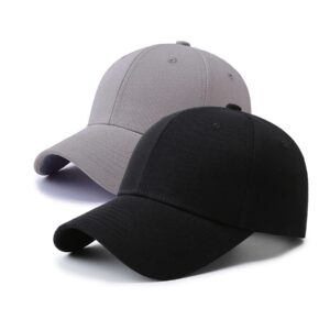 npqquan 2 packs stiff structured front panels baseball cap golf dad hat for men and women hat black+grey