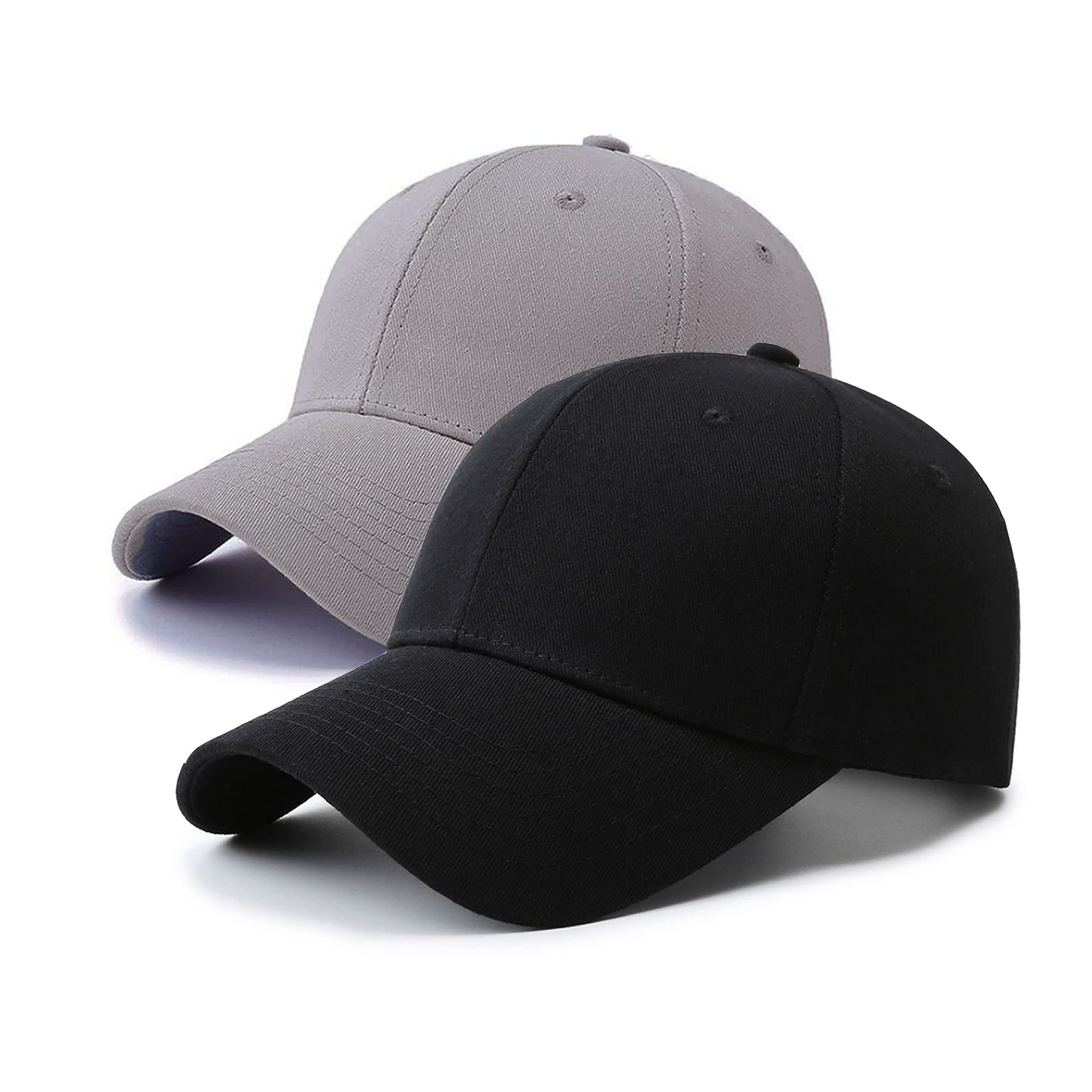 NPQQUAN 2 PACKS Stiff Structured Front Panels Baseball Cap Golf Dad Hat for Men and Women Hat Black+Grey