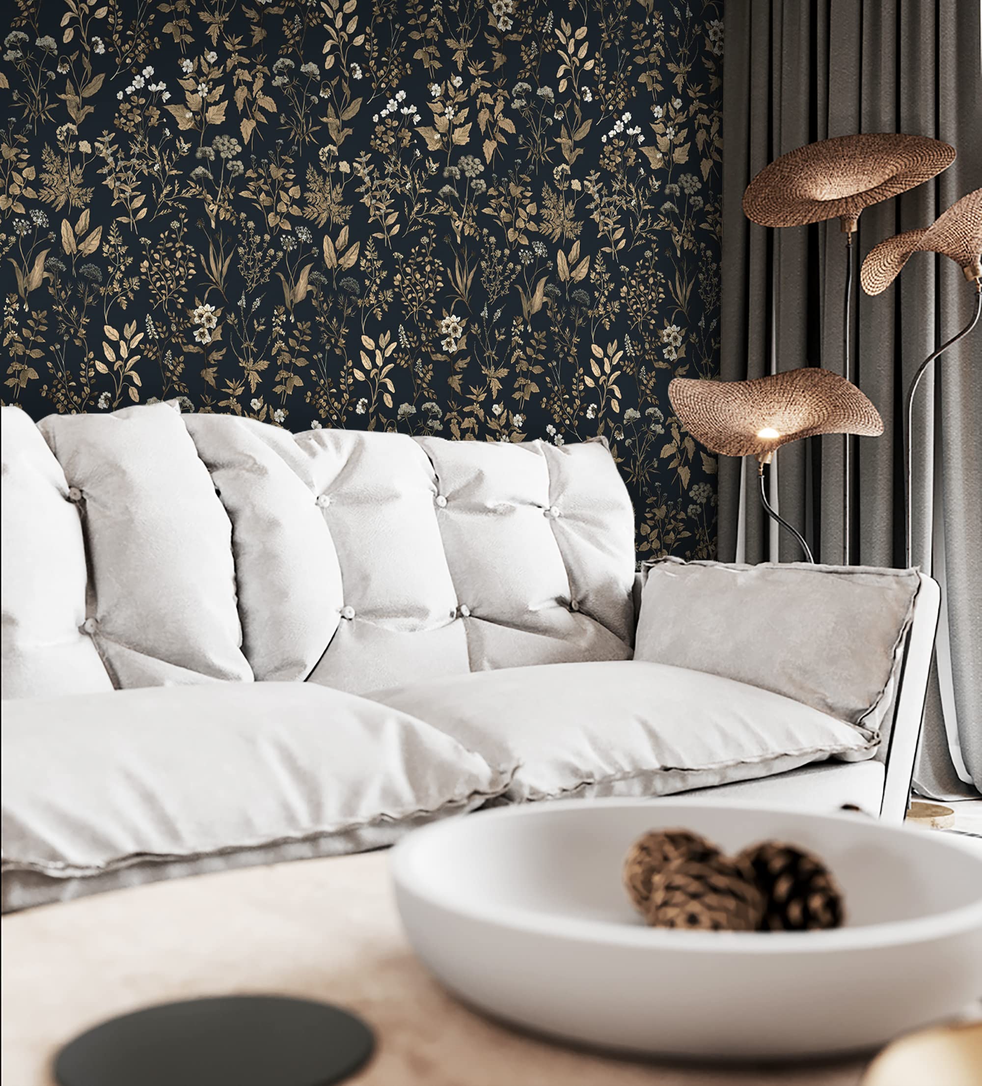 Dimoon 393"x16.1" Black Golden Delicate Floral Peel and Stick Wallpaper Thicken Waterproof Leaf Vintage Flower Contact Paper Self Adhesive Wallpaper Removable Wall Paper Shelf Liner Decal Vinyl Roll