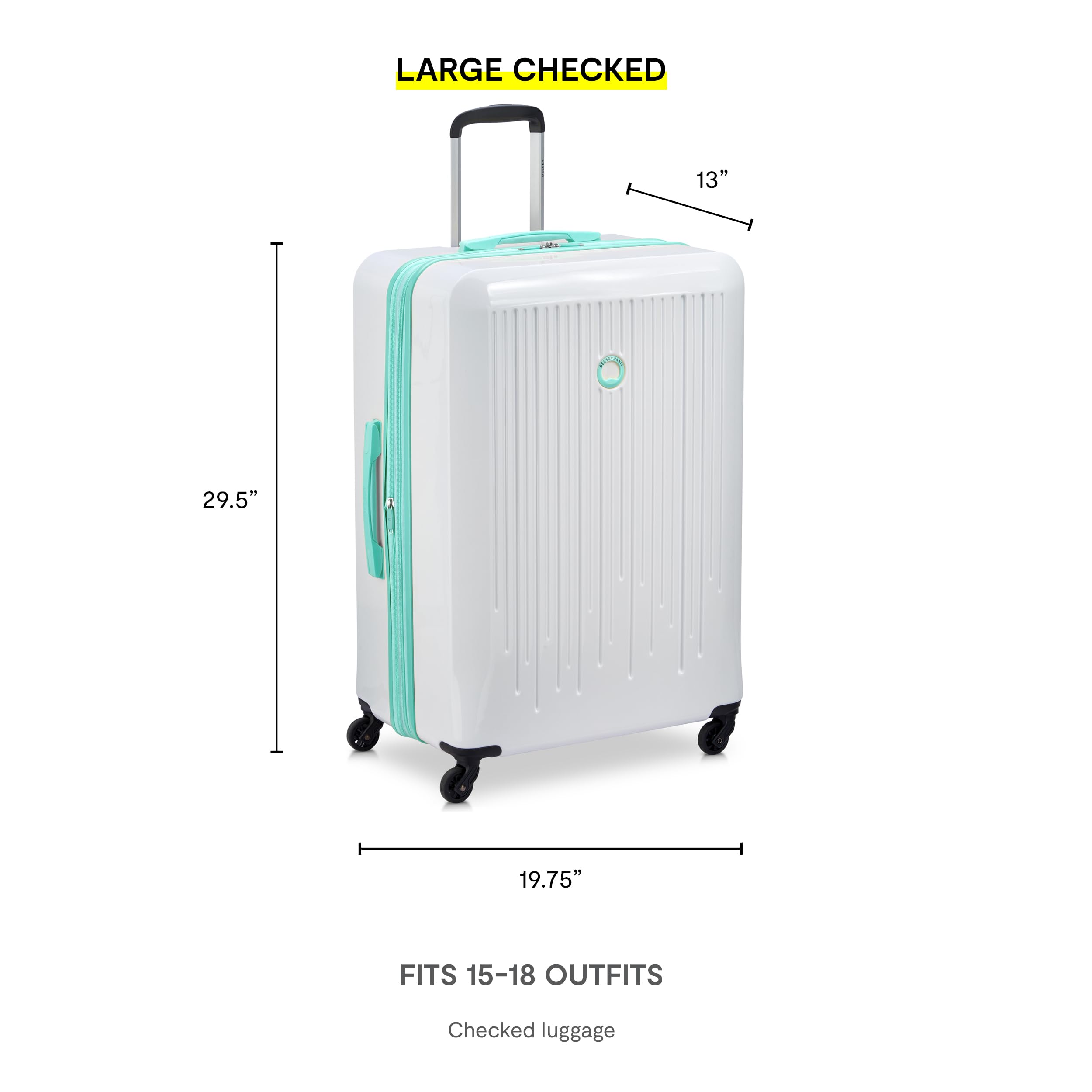 DELSEY Paris Christine Hardside Expandable Luggage with Spinner Wheels, White with Yellow Trim, Checked-Large 28 Inch