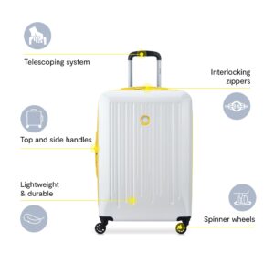 DELSEY Paris Christine Hardside Expandable Luggage with Spinner Wheels, White with Yellow Trim, Checked-Large 28 Inch