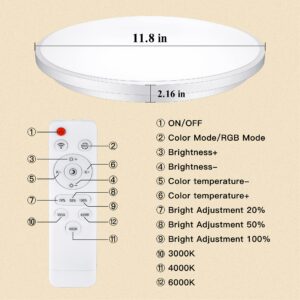 XCOFZOB RGB LED Flush Mount Ceiling Light with Remote Control, 12 Inch 24W 3000K-6500K Dimmable Color Changing Light Fixture, Modern Round Ceiling Lamp for Bedroom Bathroom Kitchen Kids Party