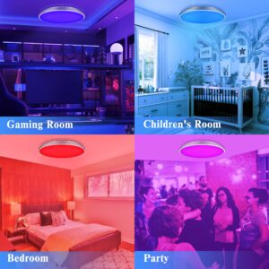 XCOFZOB RGB LED Flush Mount Ceiling Light with Remote Control, 12 Inch 24W 3000K-6500K Dimmable Color Changing Light Fixture, Modern Round Ceiling Lamp for Bedroom Bathroom Kitchen Kids Party