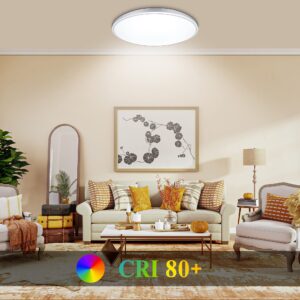 XCOFZOB RGB LED Flush Mount Ceiling Light with Remote Control, 12 Inch 24W 3000K-6500K Dimmable Color Changing Light Fixture, Modern Round Ceiling Lamp for Bedroom Bathroom Kitchen Kids Party