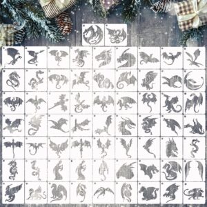 65 pieces dragon stencils for painting, small reusable dragon stencil template diy craft paint stencils for painting on wood wall card rock decor (dragon)