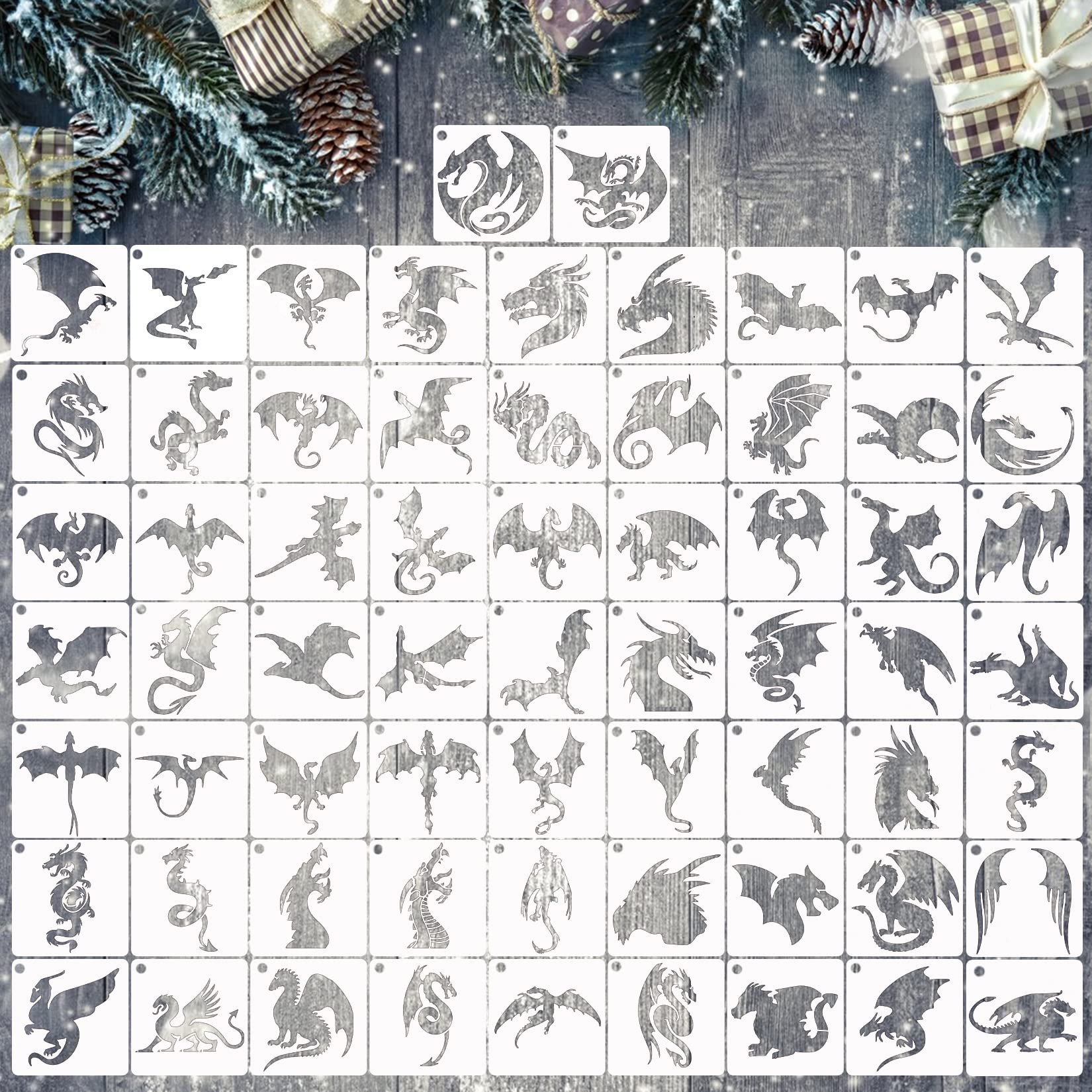 65 Pieces Dragon Stencils for Painting, Small Reusable Dragon Stencil Template DIY Craft Paint Stencils for Painting on Wood Wall Card Rock Decor (Dragon)