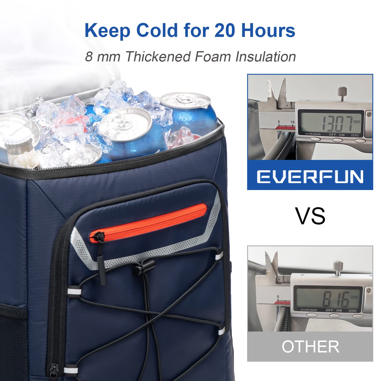 EVERFUN Cooler Backpack Insulated Leakproof 30 Cans, Cooler Bag with 2 Insulated Compartments Waterproof, Lightweight Hiking Beach Lunch Travel Camping Cooler for Men and Women