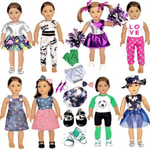 srua don 18 inch american doll clothes and accessories - 18" doll clothes outfits including 8 complete set toys doll dress and 2 pairs shoes, 20 pcs/set doll accessories with cap, underwear, hair clip