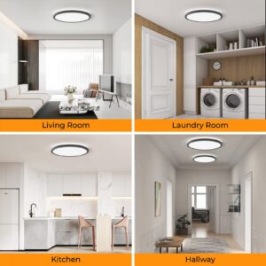 Matane 4 Pack LED Flush Mount Ceiling Light Fixture, 12 inch 24W Ceiling Lamp 3000K/4000K/5000K Selectable, Low Profile Ceiling Lights for Bedroom, Laundry, Kitchen, Black