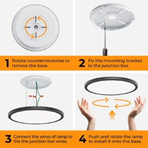 Matane 4 Pack LED Flush Mount Ceiling Light Fixture, 12 inch 24W Ceiling Lamp 3000K/4000K/5000K Selectable, Low Profile Ceiling Lights for Bedroom, Laundry, Kitchen, Black