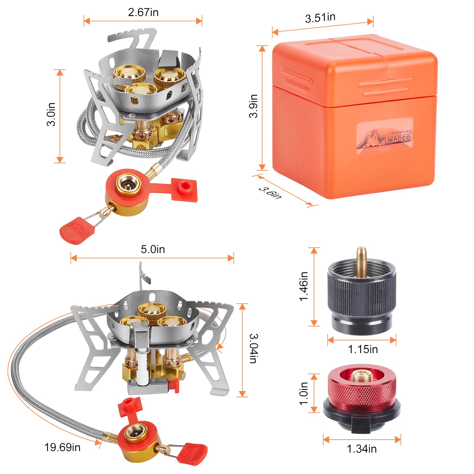 WADEO 6800W Windproof Camping Gas Stove, Small Camping Stove with Piezo Ignition, 1LB Propane Tank Adapter, Butane Adapter for Outdoor Cooking, Picnic, Camping and Hiking