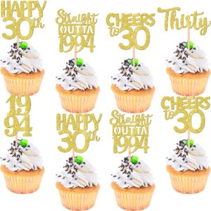 30pcs straight outta 1994 cupcake toppers gold glitter thirty happy 30th birthday cupcake picks cheers to 30 years cake decorations for 30th birthday anniversary party decoration supplies