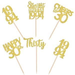 30PCS Straight Outta 1994 Cupcake Toppers Gold Glitter Thirty Happy 30th Birthday Cupcake Picks Cheers to 30 Years Cake Decorations for 30th Birthday Anniversary Party Decoration Supplies