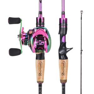 sougayilang fishing rod and reel combo, medium heavy fishing pole with baitcasting reel combo, 2-piece baitcaster combo-purple-5.9ft and left handle reel