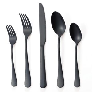 briout matte black silverware set, stainless steel cutlery set service for 4, black flatware utensil set include fork knife spoon for kitchen home restaurant, premium tableware