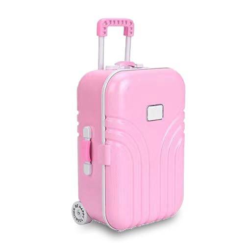 Baby Suitcase Play Toy, Cute Mini Travel Suitcase Box Plastic Rolling Suitcase Mini Luggage Box Play Accessoriespiece 15.5 x 10.5 x 7cm (Pink)