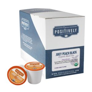 organic positively tea company, juicy peach black tea, k-cup compatible, 24 pods