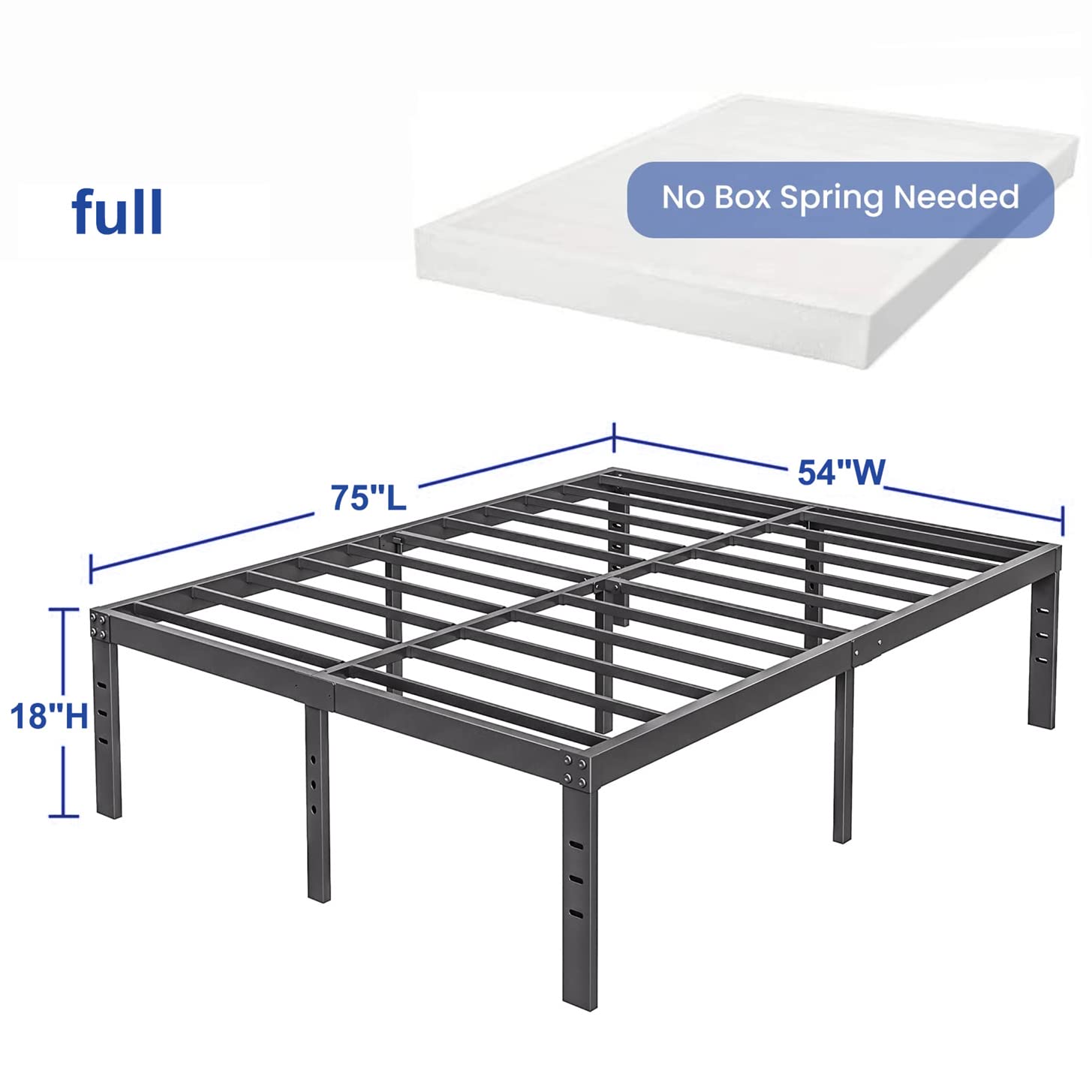 Joeffany Full Size Bed Frame with Storage 18 inch Tall,Platform Bedframe with Steel Slats Support, No Box-Spring Needed,Ample Storage Easy Assembly, Sturdy and Noise Free, Black (Full)