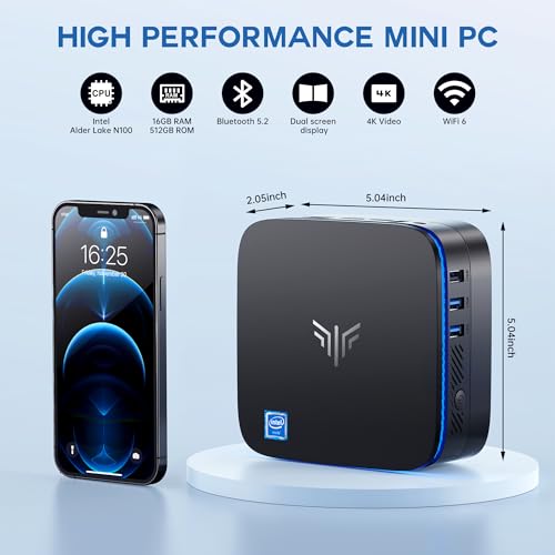 KAMRUI AK1PLUS Mini Desktop Computers, 16GB RAM 512GB ROM Mini PC with 12th Gen Alder Lake N100(up to 3.4GHz), Micro Computer Support 4K UHD/WiFi 6/LAN/BT 5.2 for School Office Home