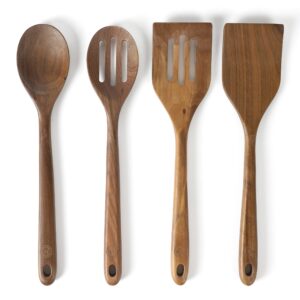 martha stewart bainford 4-piece wooden kitchen tool set - walnut