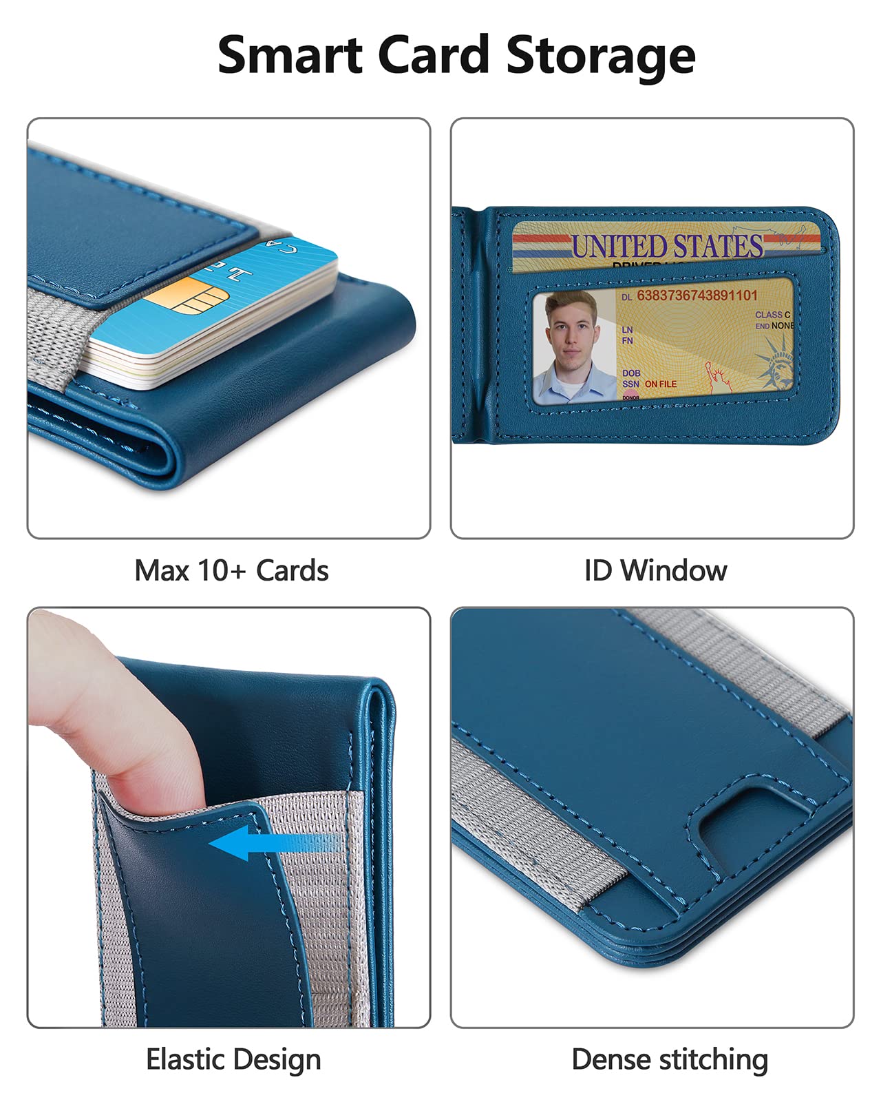 2-in-1 Magsafe Wallet, Up-grade with iPhone Wallet and Adjustable Stand, Open ID Window, Magnetic Wallet for iPhone 15/14 Pro Max/14 Pro/14/14 Plus/13/12 Series, 9 Cards Holder, Vegan Leather, Blue