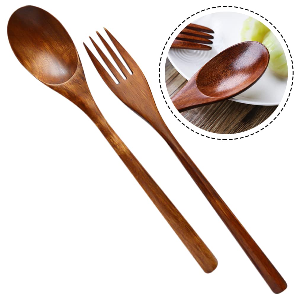 1 Set Wooden Fork and Spoon Ergonomic Cake Spoon Party Appetizer Fork Table Spoons for Eating Home Supplies Party Dessert Spoon Delicate Dessert Spoon Delicate Appetizer Fork