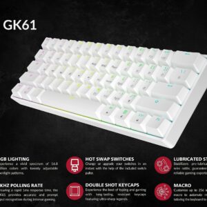 GK61 Mechanical Gaming Keyboard - 61 Keys Multi Color RGB Illuminated LED Backlit Wired Programmable for PC/Mac Gamer (Gateron Optical Yellow, White)