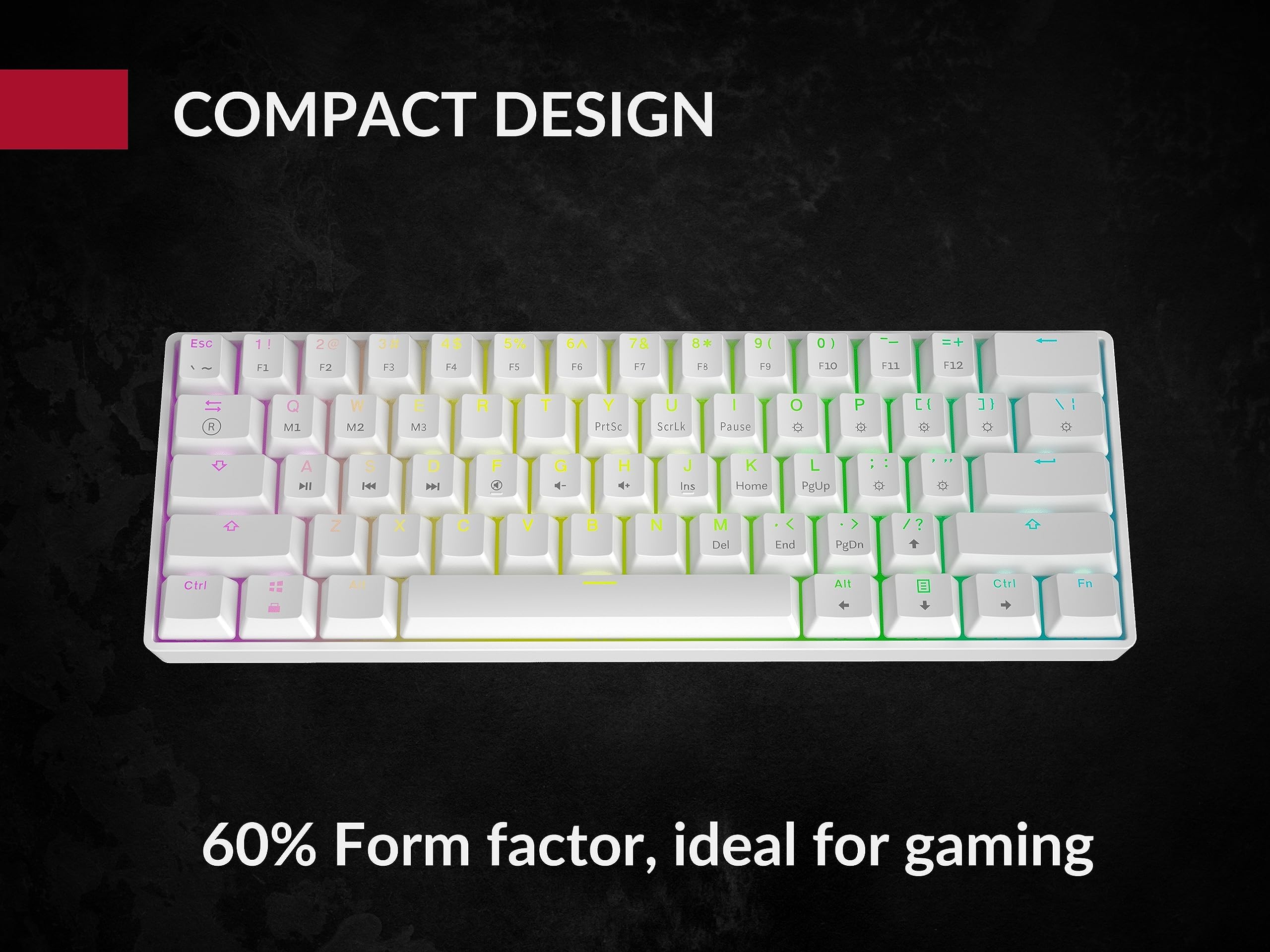 GK61 Mechanical Gaming Keyboard - 61 Keys Multi Color RGB Illuminated LED Backlit Wired Programmable for PC/Mac Gamer (Gateron Optical Yellow, White)