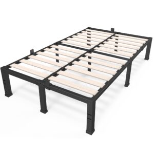 roil 14 inch full size bed frames with wood slats - 3500lbs heavy duty no box spring needed platform, mattress stoppers double metal noise free bedframe with headboard hole