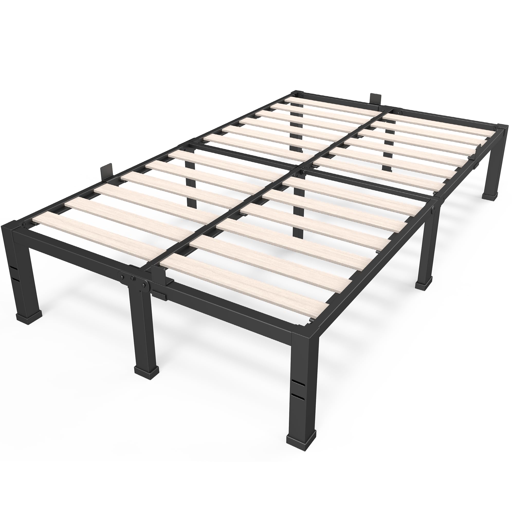 ROIL 14 inch Full Size Bed Frames with Wood Slats - 3500lbs Heavy Duty No Box Spring Needed Platform, Mattress Stoppers Double Metal Noise Free Bedframe with Headboard Hole