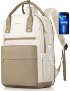 yamtion laptop backpack for women bookbag school backpack with charger,aesthetic computer backpacks for high school teen girls office college students nursing work,mochila mujer,beige