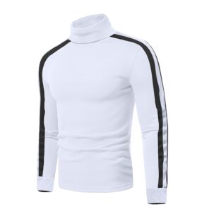 urban buck men turtleneck long sleeve striped shirt ribbed knitted white turtle neck kosco pullover sweater (m)