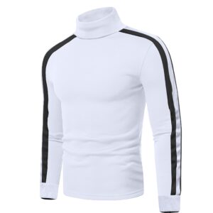 URBAN BUCK Men Turtleneck Long Sleeve Striped Shirt Ribbed Knitted White Turtle Neck Kosco Pullover Sweater (M)