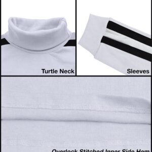 URBAN BUCK Men Turtleneck Long Sleeve Striped Shirt Ribbed Knitted White Turtle Neck Kosco Pullover Sweater (M)