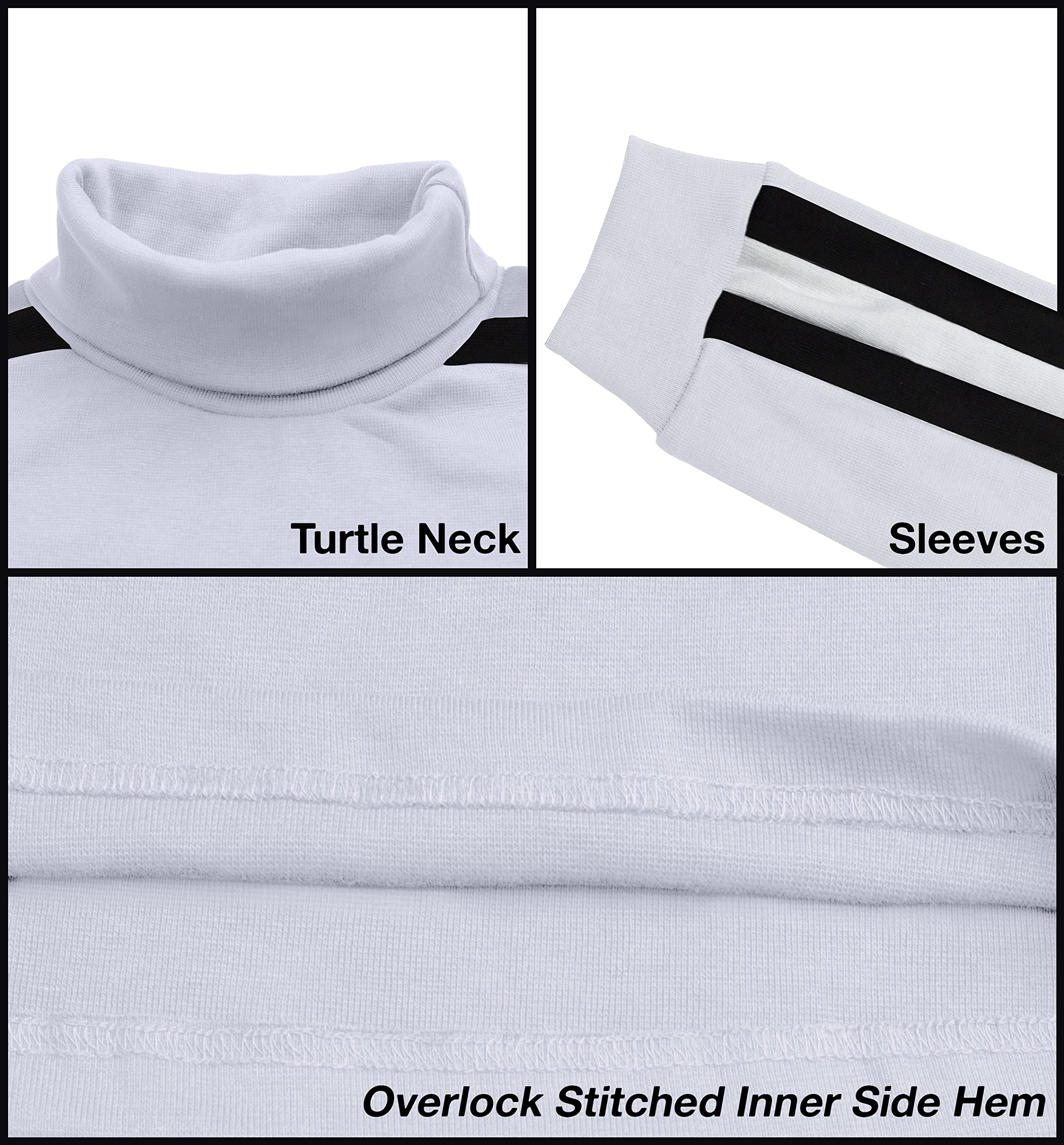 URBAN BUCK Men Turtleneck Long Sleeve Striped Shirt Ribbed Knitted White Turtle Neck Kosco Pullover Sweater (M)