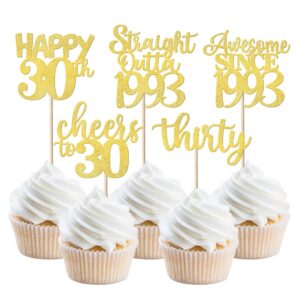 30 pack 30th birthday cupcake toppers glitter straight outta 1993 happy 30th thirty awesome since 1993 cupcake picks 30 fabulous cake decorations for 30th birthday wedding anniversary party gold