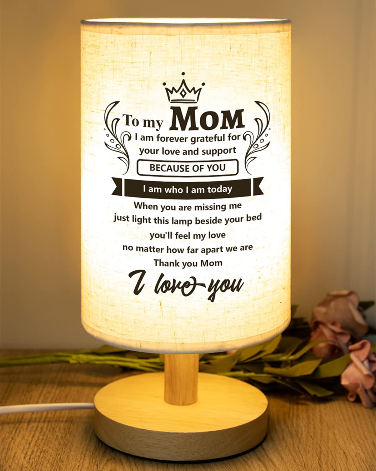 Welsky Gifts for Mom, Mom Birthday Gifts from Daughter, Personalized Mom Table Lamp, Thanksgiving Christmas Gifts for Mom from Kids