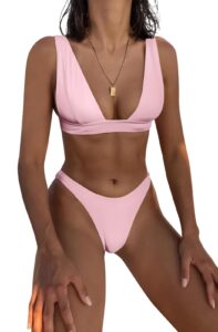 bathing suits for women deep v neck sexy two piece bikini sets for women thong halter cheeky swimsuit (us, alpha, small, regular, regular, pink)