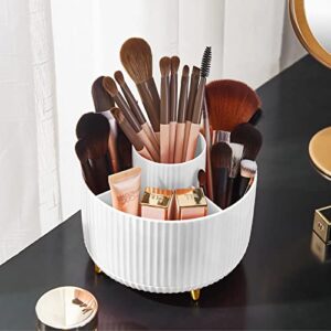 diesisa makeup brush holder organizer,360° rotating makeup brush organizer,5 slot make up brushes cup for cosmetics, nail polish, art supply, bathroom vanity desktop organizer - white