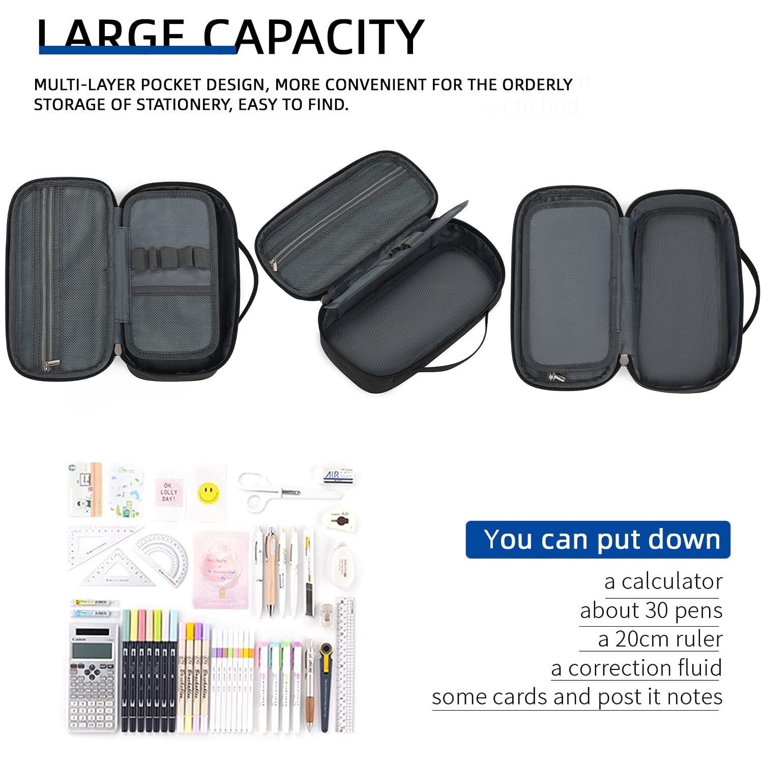 XQXA Large Capacity Pencil Case Multi-Slot Pencil Pouch Durable Pencil Box Portable Makeup Bag with Handle for Office