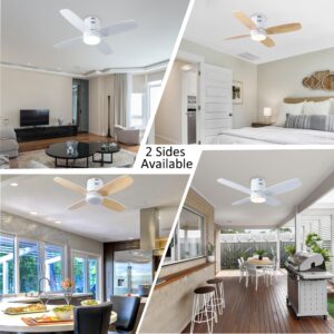 Ohniyou Ceiling Fan with Lights - 38'' Small Low Profile Ceiling Fans Remote & APP Control - Dimmable Indoor Outdoor Quiet DC Flush Mount Ceiling Fan for Patio Kitchen Dining Room Bedroom(White)