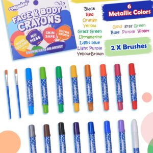 Creamify Rainbow Colors Face Painting Kits- 16 Colors Twistable Face Paint Marker Sticks with 2 Brushes, LGBT Washable Face Paint Crayons Kit, Birthday, Pride Day