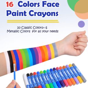 Creamify Rainbow Colors Face Painting Kits- 16 Colors Twistable Face Paint Marker Sticks with 2 Brushes, LGBT Washable Face Paint Crayons Kit, Birthday, Pride Day