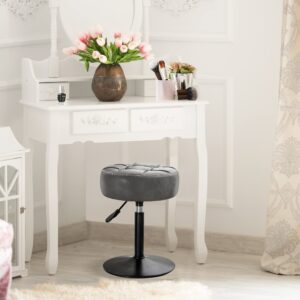 LUE BONA Adjustable Vanity Stool, 360°Swivel Vanity Chair Stool for Makeup Room, Grey Stool Chair for Vanity, Small Faux Leather Vanity Stool for Bathroom, Living Room