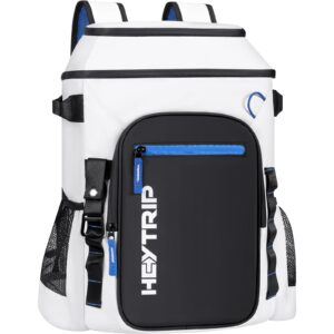 heytrip cooler backpack 36 cans insulated cooler bag with sternum strap, keep freeze for 20 hours, waterproof & leak-proof cooler with multi-compartments(white)